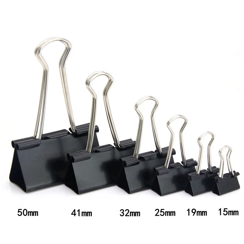 19mm 25mm 32mm Black Long Tail Clip Steel Binder Notes Letter Paper ...