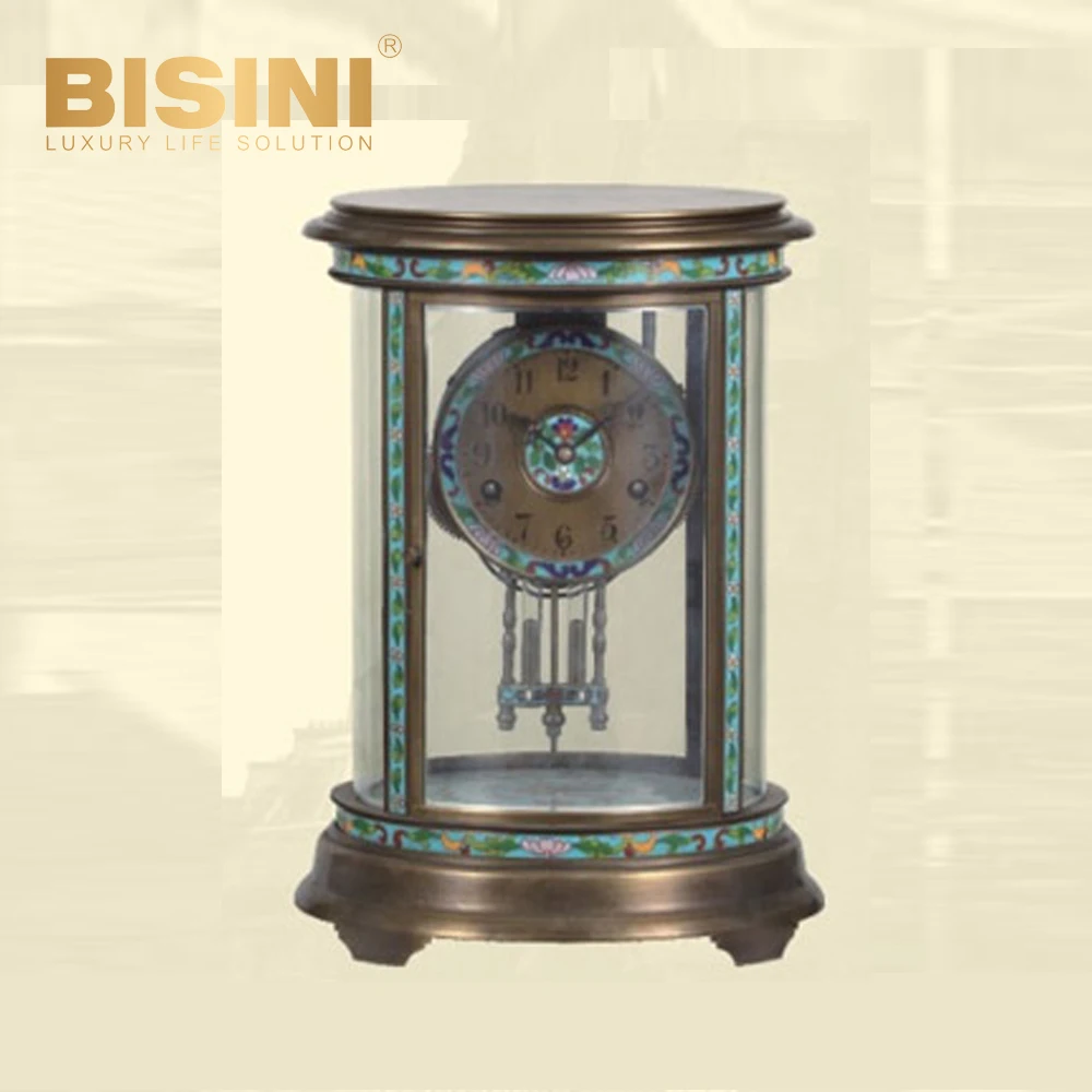 Luxury Round Cloisonne Table Clock with Pendulum - Exquisite Floral ...