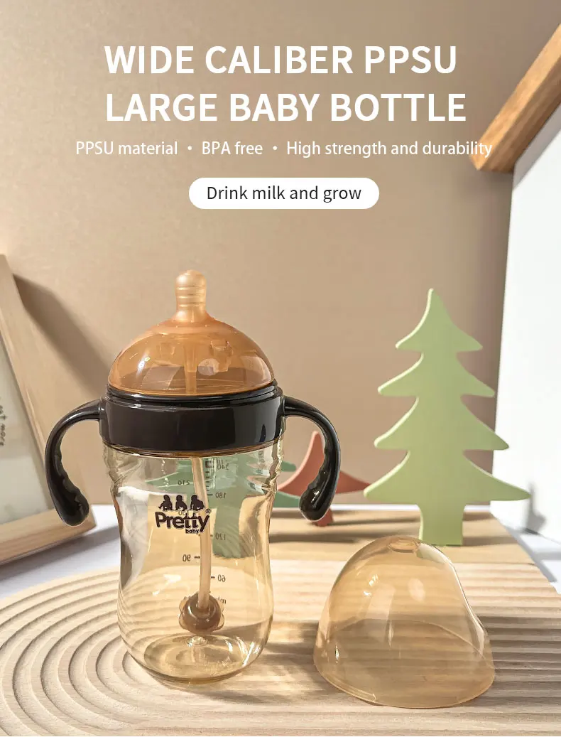 300ml Automatic Wide Bore Ppsu Soft Silicone Pp Large Baby Drink Water Cup Feeding Bottle With ...