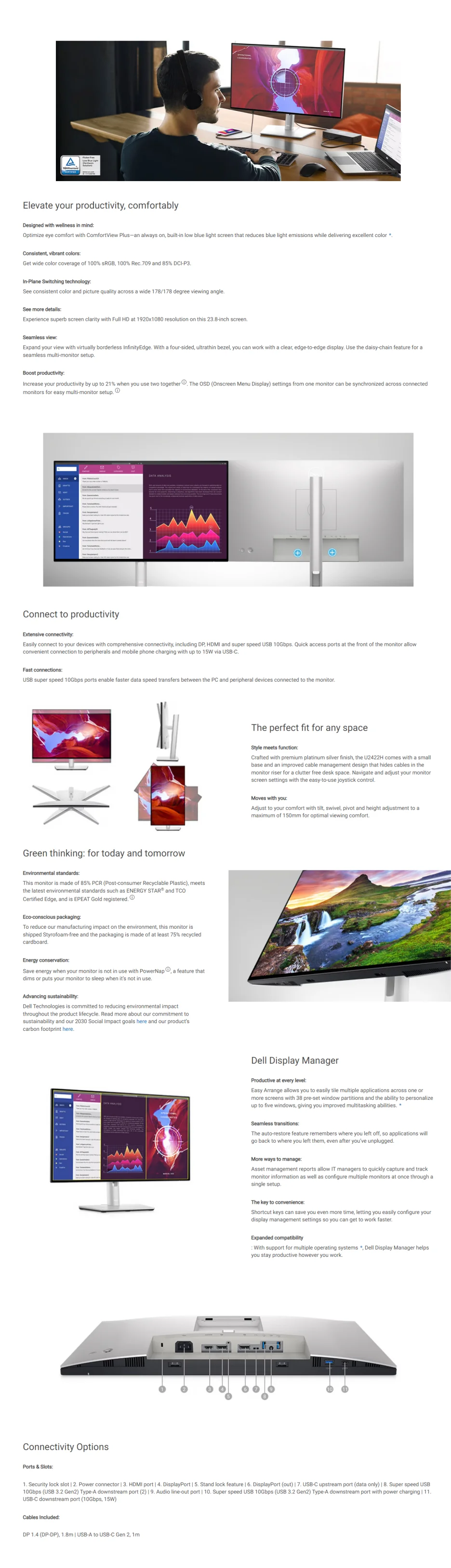 24 Inch Computer Monitor Dell U2422 Ips Panel Monitor For Students ...