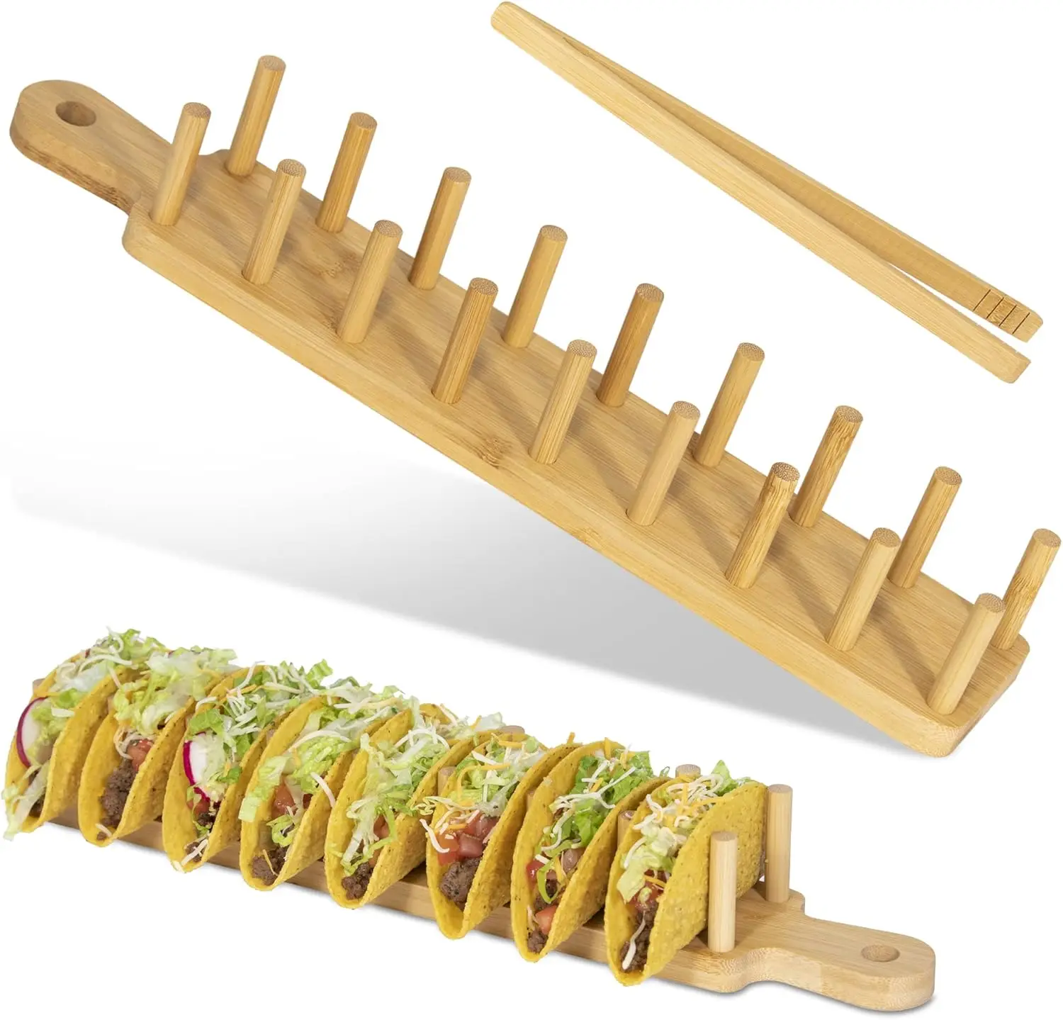 Bamboo Taco Tray With Tong,Taco Holder Holds 8,Taco Shell Holder ...