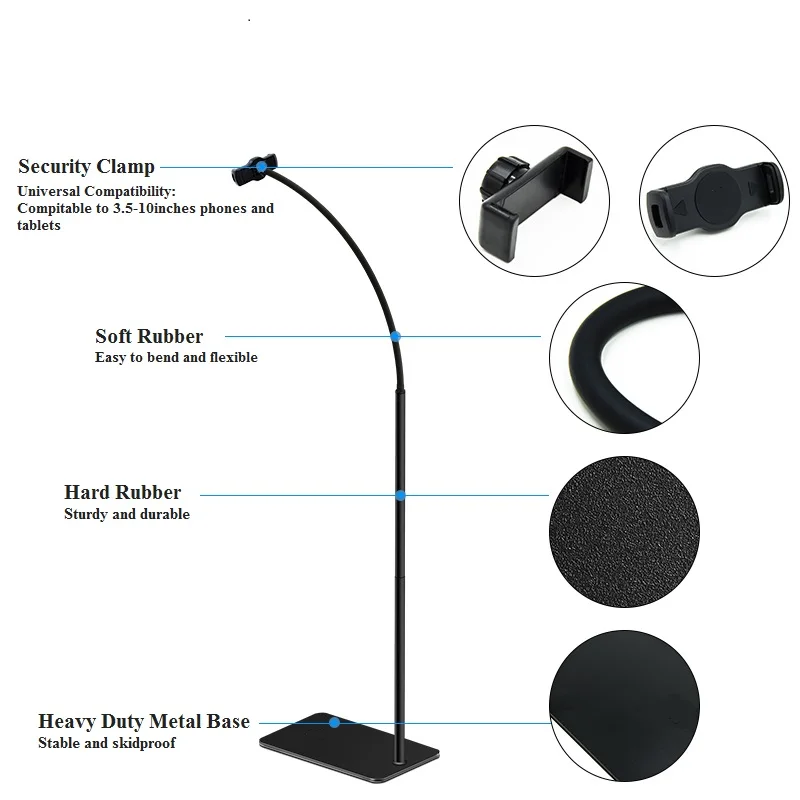 Adjustable Aluminum Tablet Floor Stand For Bed 360 Degree Rotating Lazy ...