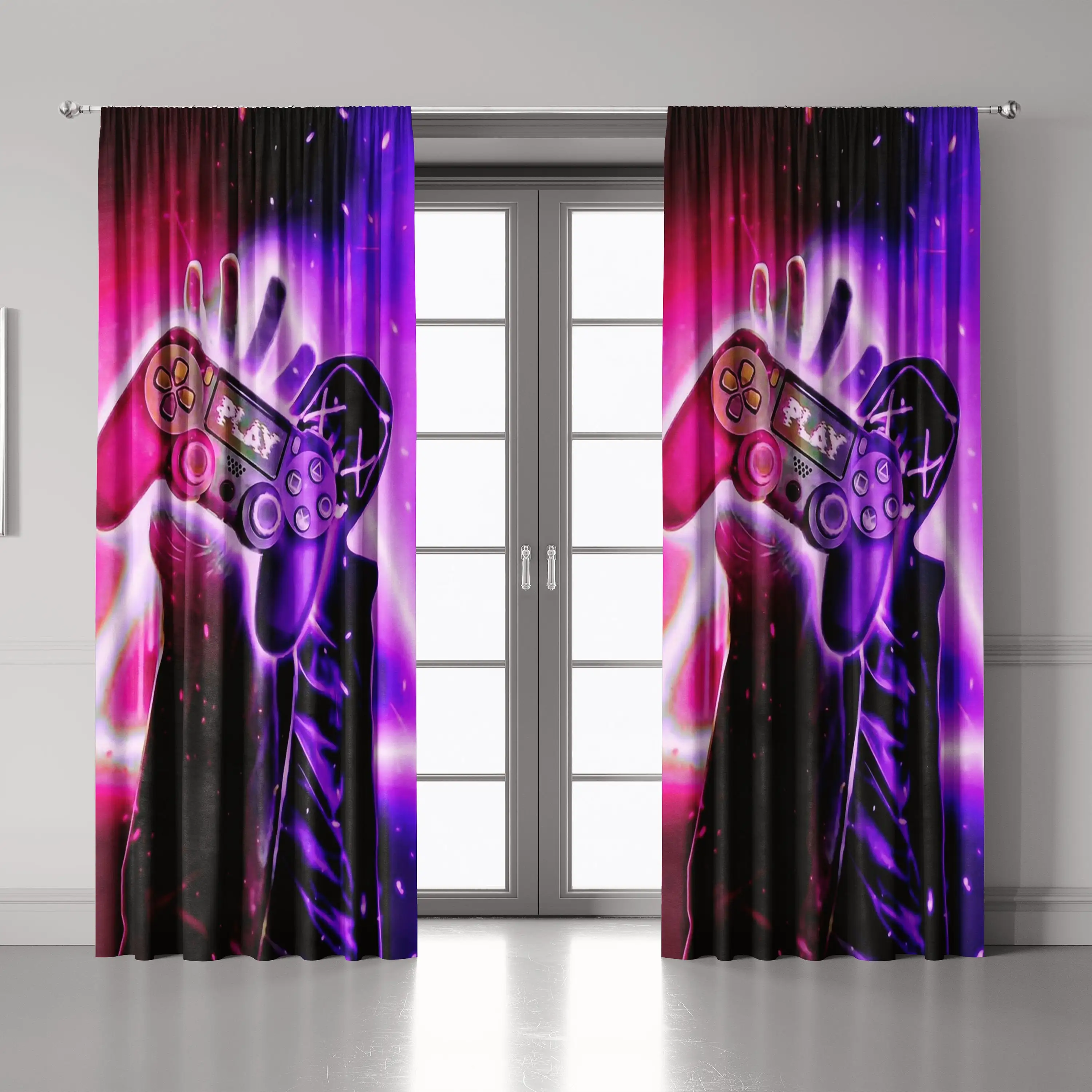 PS Game Room Full Shade Curtain Custom Play Station Gaming Decor Cool ...