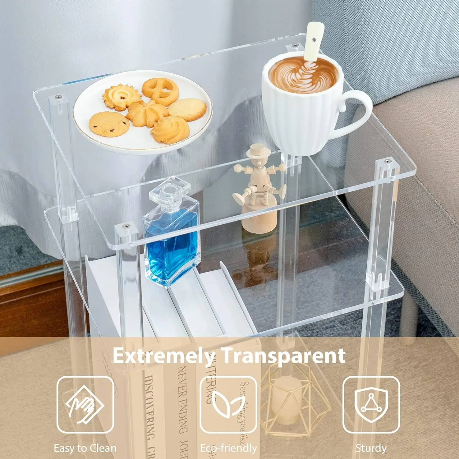 Eglaf 3-tier Clear Acrylic Side Table Square Leg Small End Table ...
