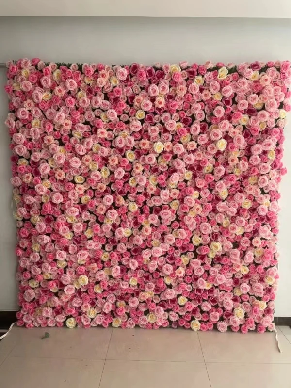 Silk Pink Rose Decor Backdrop Artificial Flowers Wall Backdrop Wedding ...
