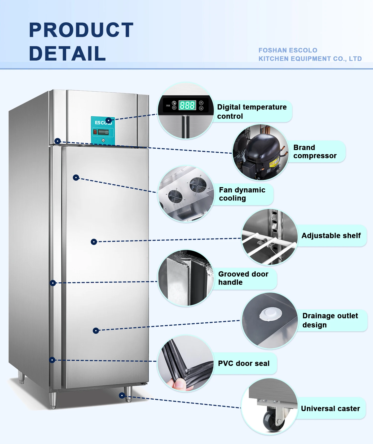 Commercial Stainless Steel Kitchen Refrigerator Upright Fridge Air ...