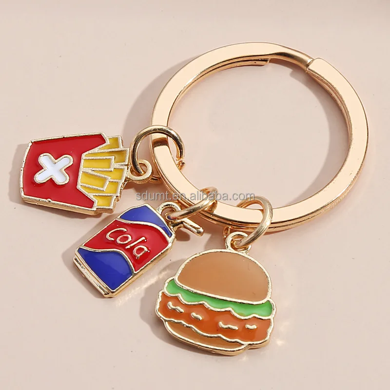 Key Chain Fast Food Ice Cream Key Ring Toy Cake Pizza Hamburger Cola ...