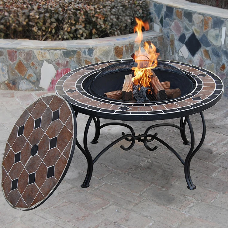Bbq Brazier Charcoal Table Outdoor Backyard Garden Steel And Tile Fire ...