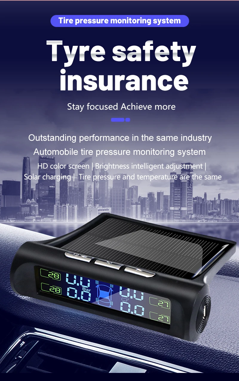 Car Tpms Tyre Pressure Monitoring System Solar Power Digital Lcd Display Auto Security Alarm ...