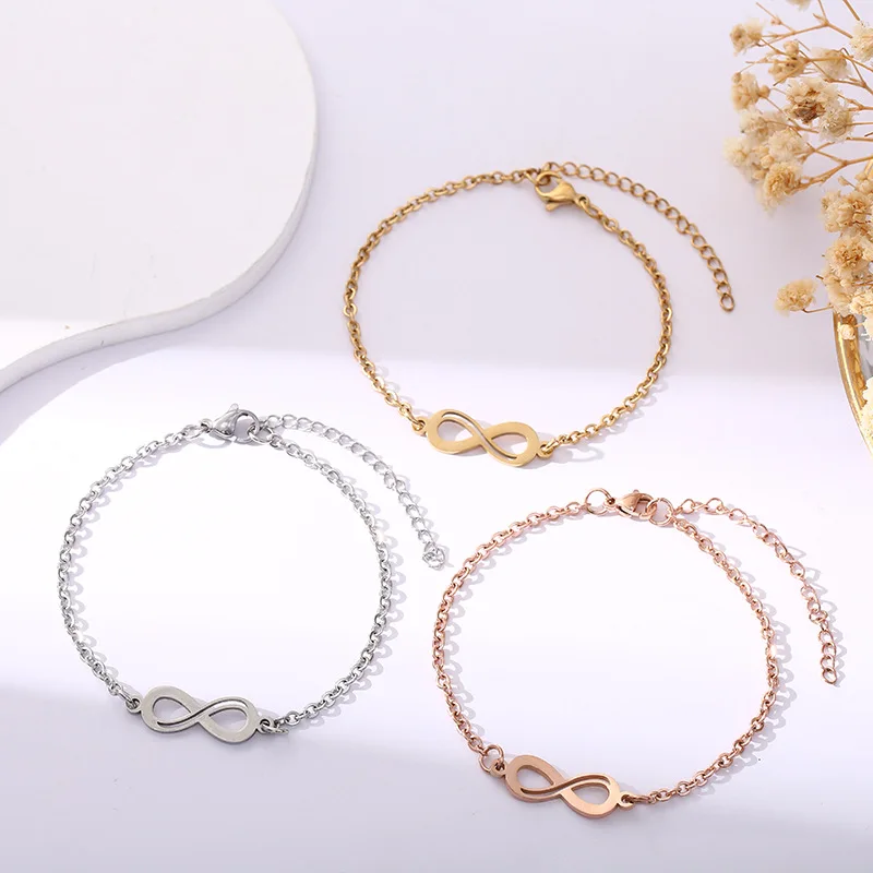 Simple Smooth Infinity Symbol Bracelet Plain 18k Gold Plated Stainless ...