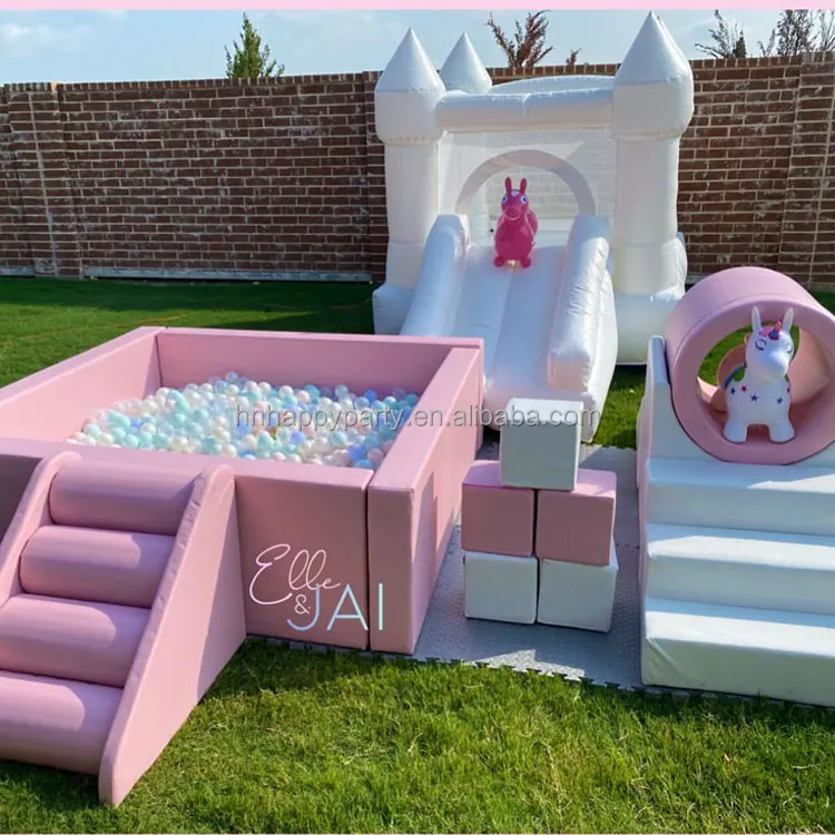 Indoor Outdoor Playground Bounce House Ball Pit White Pink Soft Play ...
