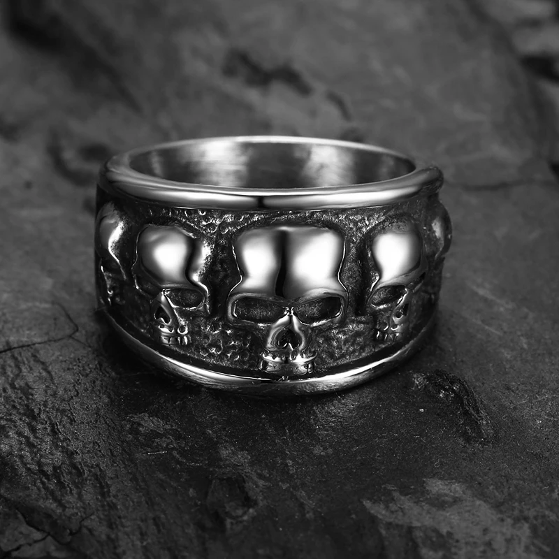 New Releases Gothic Style Men's Ring Goth Silver Plated Stainless Steel ...