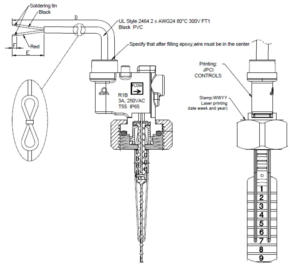 JPCI Type R1BH050 Non Contact Flow Switch - T55-3A Liquid Detection