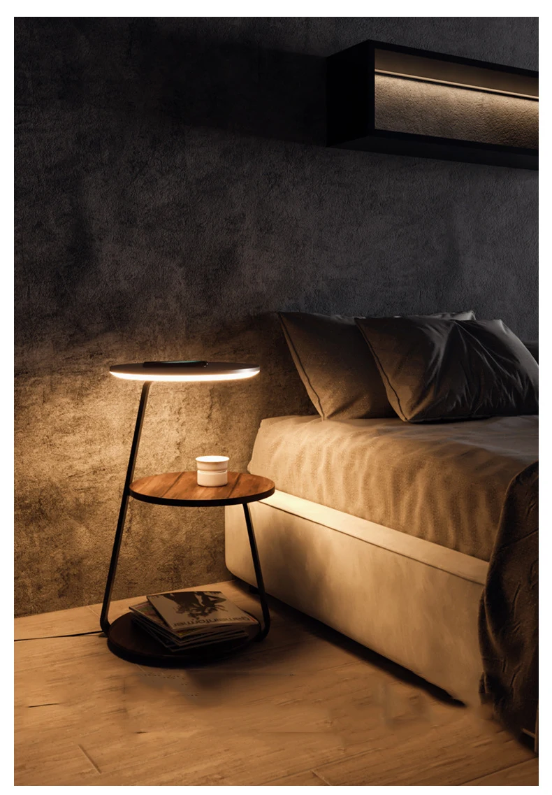 Smart Wood Metal Wireless Charging Bedside Table Lamp LED