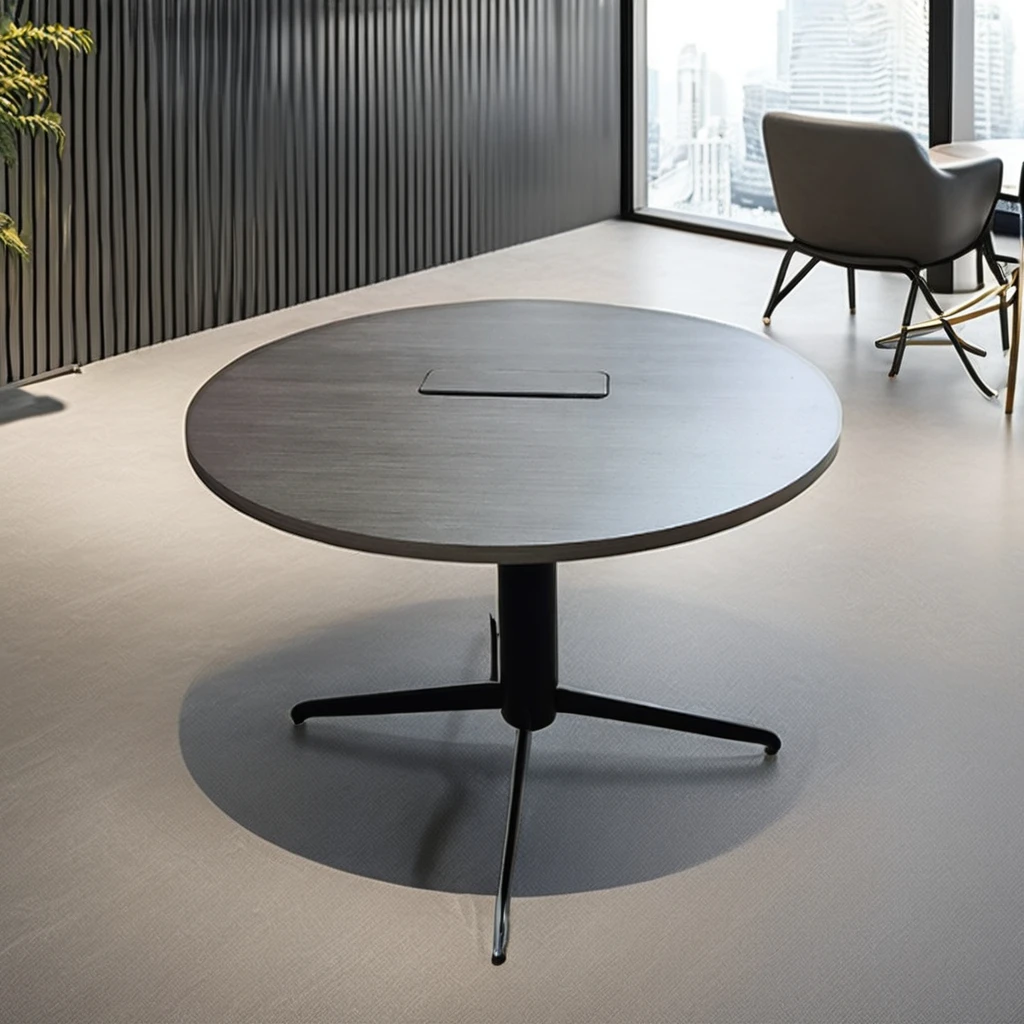 Modern Office Round Meeting Table Office Wooden Clamshell Desktop Wire ...