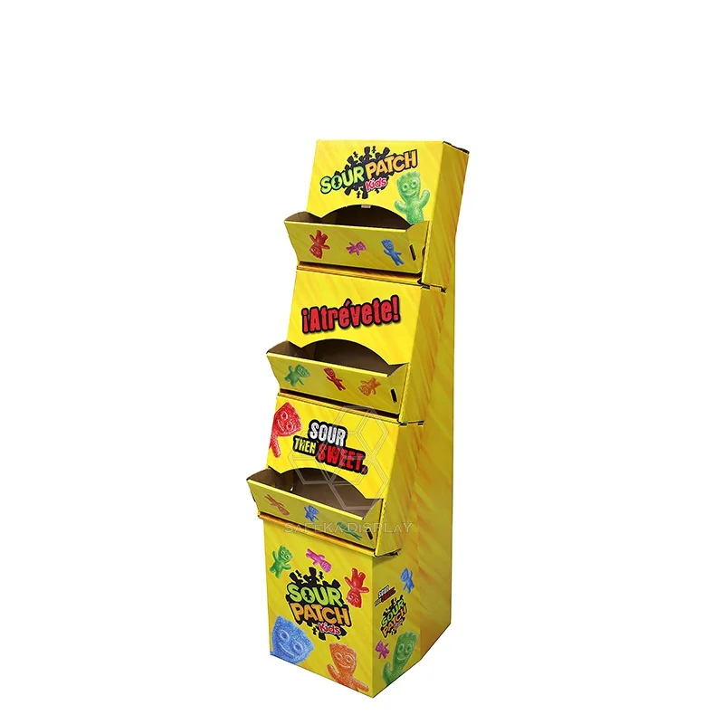 3 Tier Tilt Back Collapsible Carton Store Candy Shelf