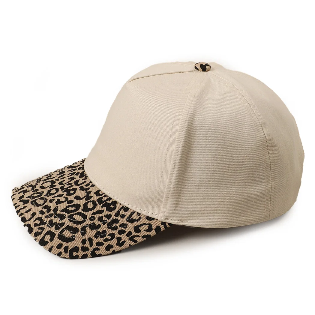Wholesale Custom Leopard Print Brim 5 Panel Trucker Hats 2 Tone Leopard ...