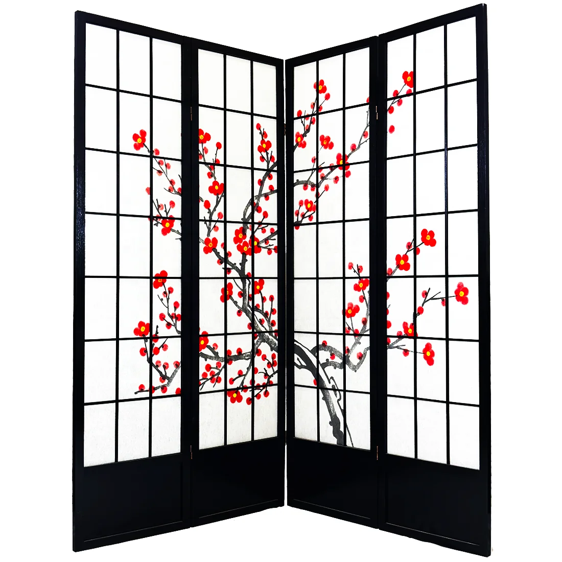 Traditional Cherry Blossom Shoji Screen 3-panel Folding Wood Room ...