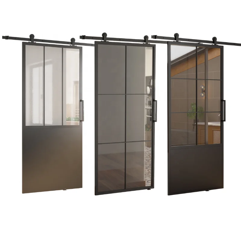 Barn Door Factory Kinmade Sliding Metal Frame Glass Waterproof ...