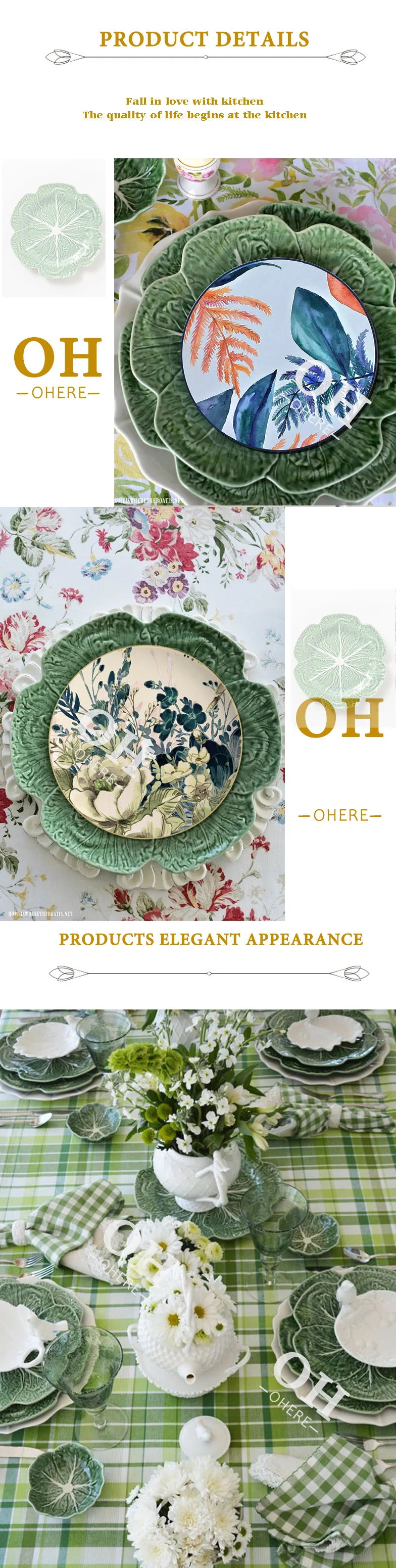 Green Cabbage Fine Porcelain Dinnerware Set for Weddings