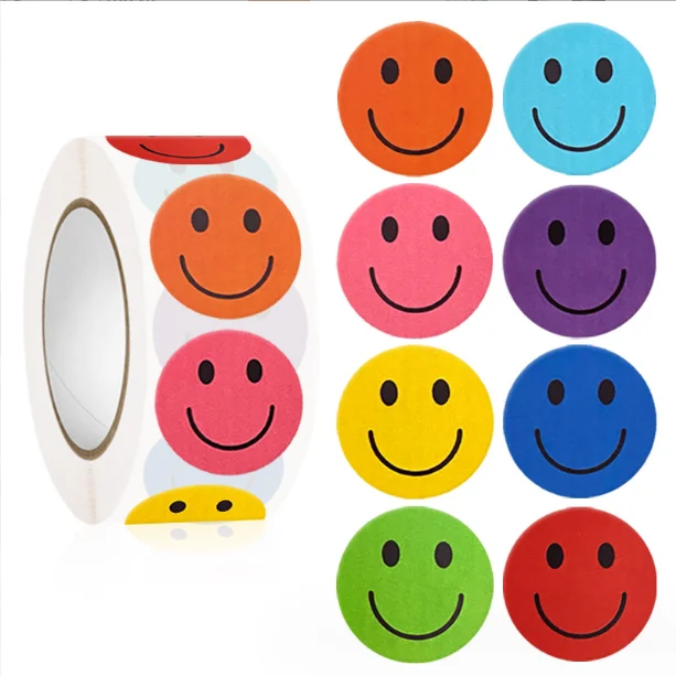 Smiley Face Sticker Kids Reward Yellow Dots Custom Color Motivational ...