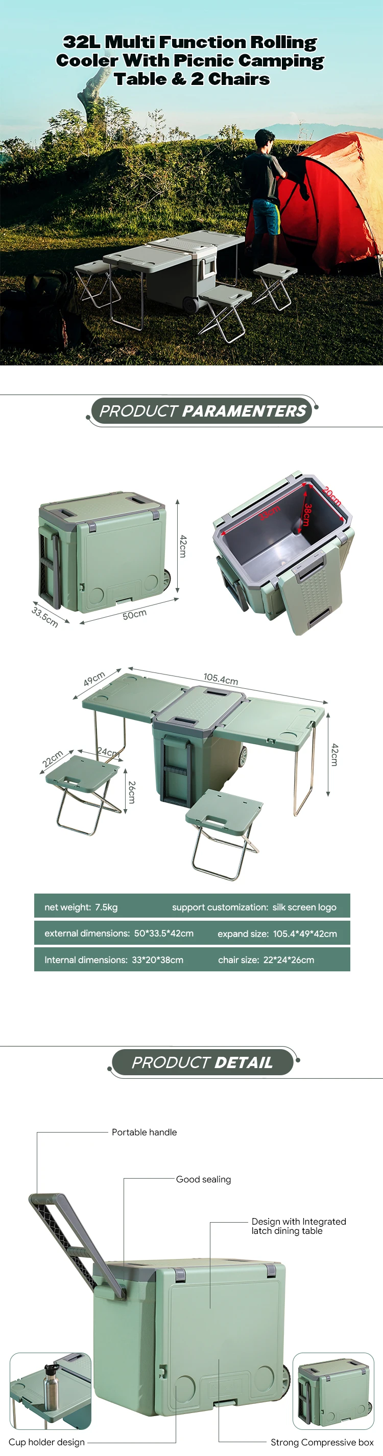 Outdoor Gathering Essentials: 32L Cooler Box Set with Table, Chairs ...