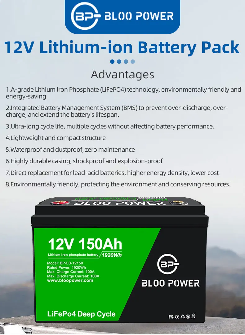 Deep Cycle 12v 200ah Lifepo4 Lithium Battery Packs 12.8v 100ah 150ah ...