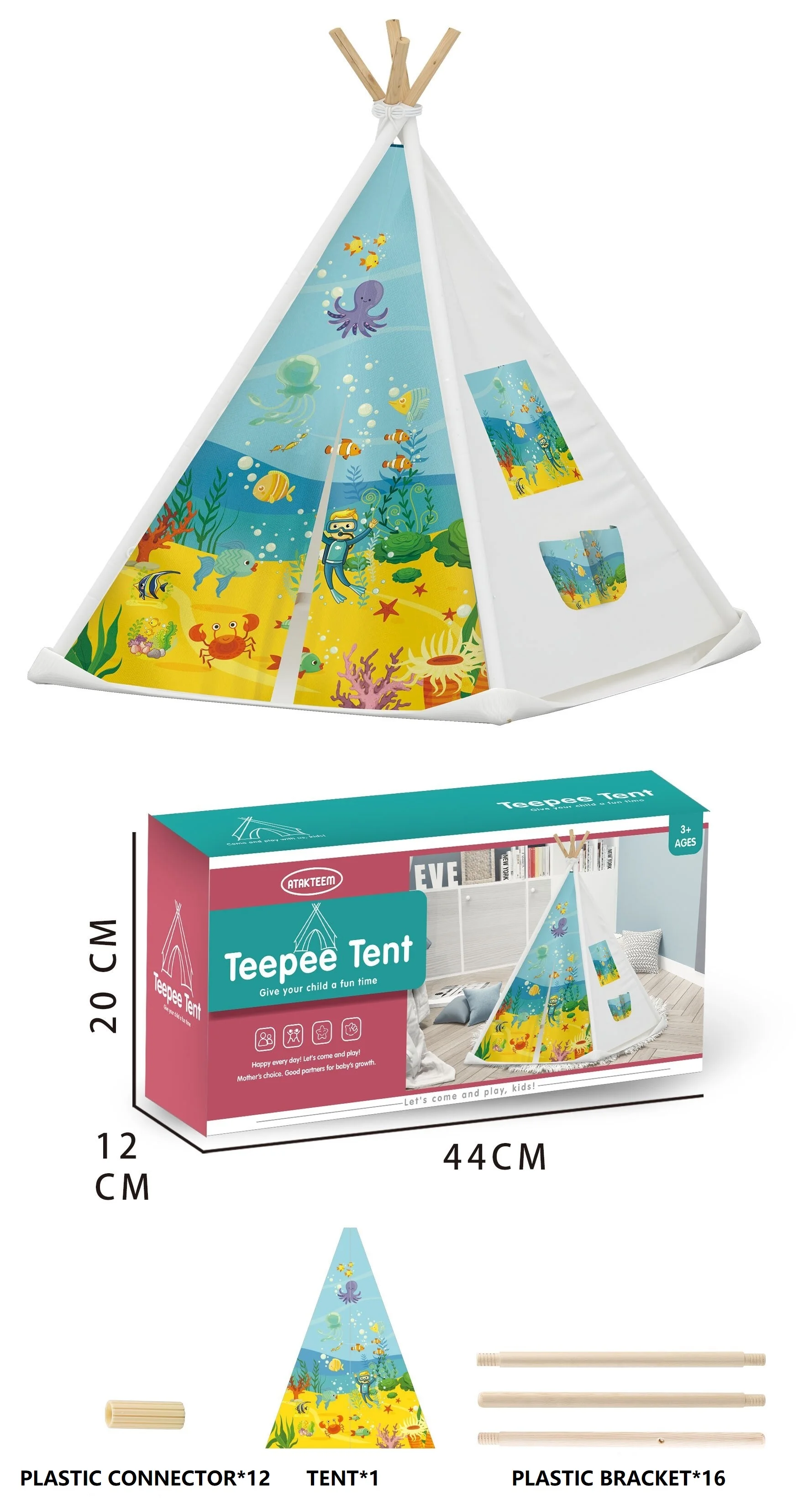 Plastic Bracket Indian Tipi Tent Model 3D DIY Sea Animal Pattern Themed ...