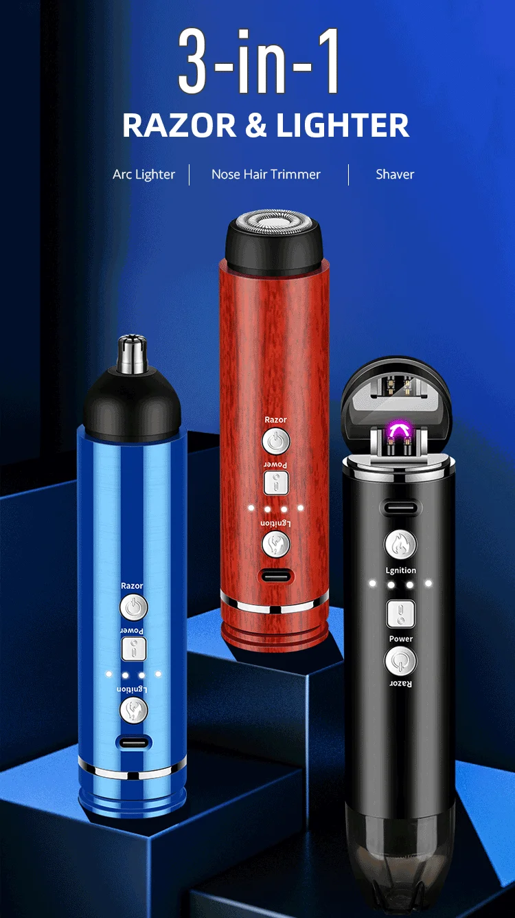 Pulse Double Arc Plasma Lighter with Electric Shaver Nose Hair Trimmer ...