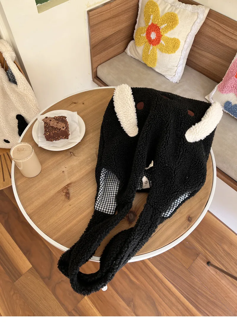 Big Ears Imitation Lamb Hair Shoulder Bag For Women New Soft Warm Plush ...