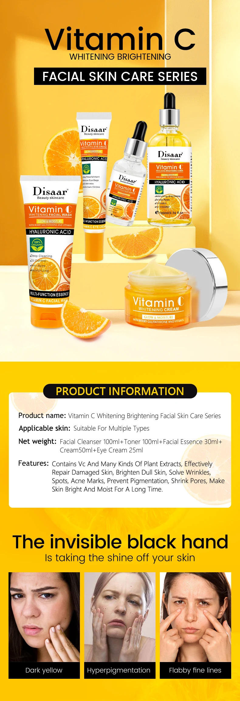 Disaar Organic VC Skin Care Set - 5 Pieces of Vitamin C for Brightening ...