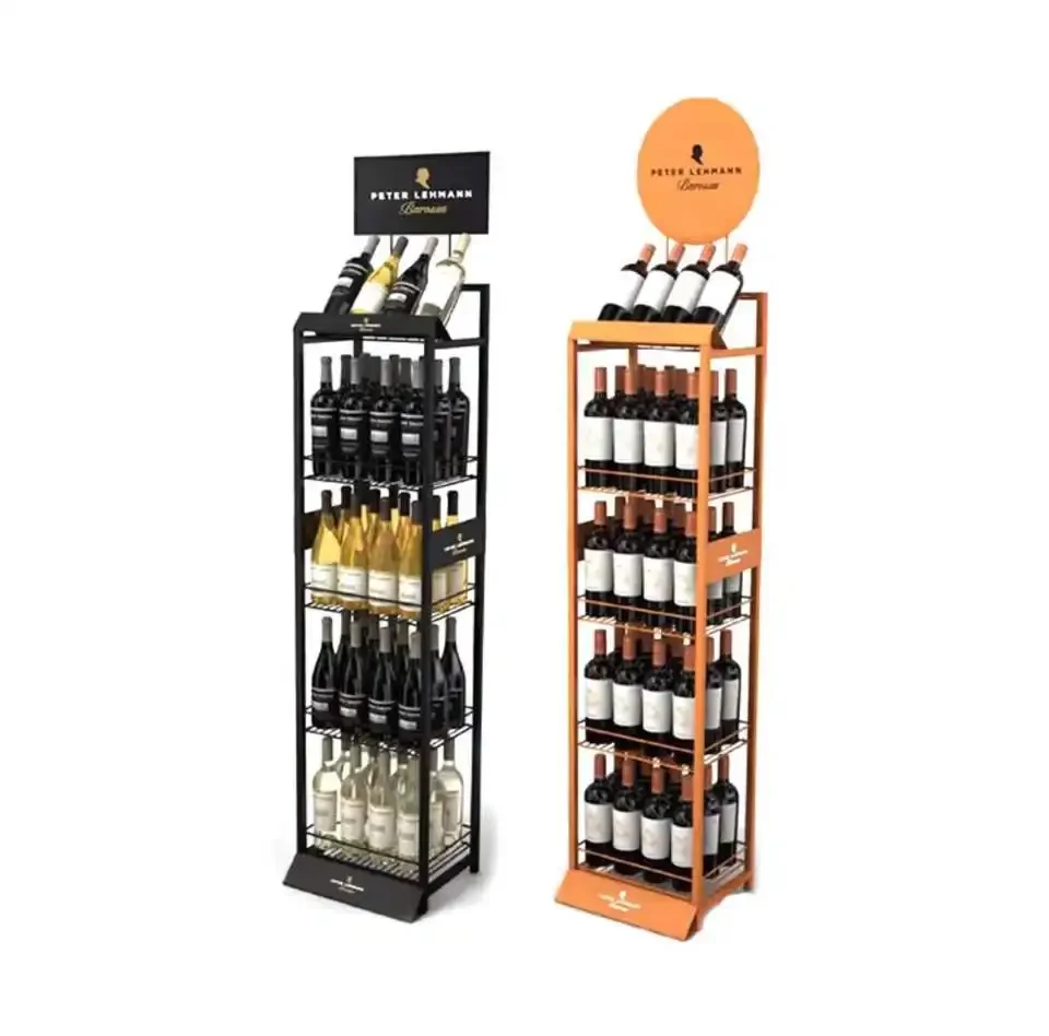 Customized Retail Metal Food Display Stand Drinks Wine Ladder Display ...