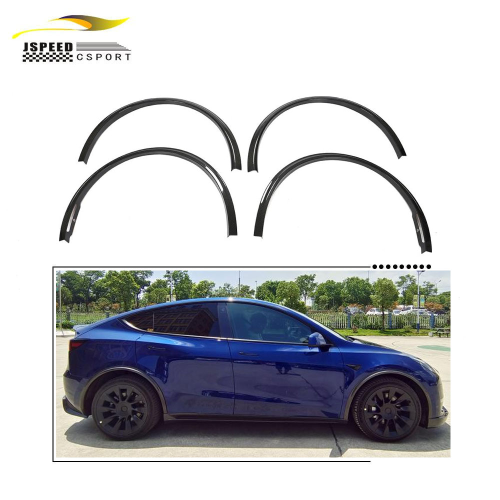 Trockene Kohle faser Auto Rad Augenbrauen Arch Trim Lips Fender Flares Protector fur Tesla Model Y 2019 2021