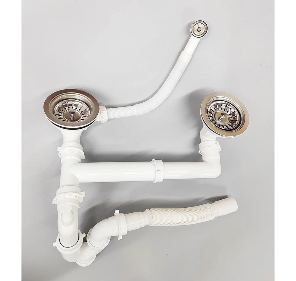 Modern Double Bowl Kitchen Ceramic Sink with Siphon Bottle Trap and ...