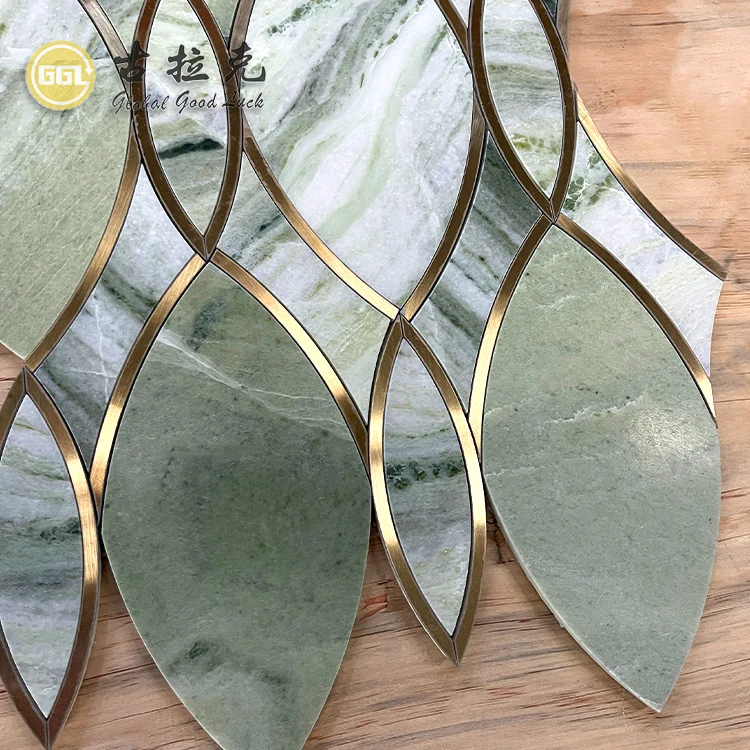 Wholesale Leaf Shape Green Marble Waterjet Mosaic Tile for Background ...