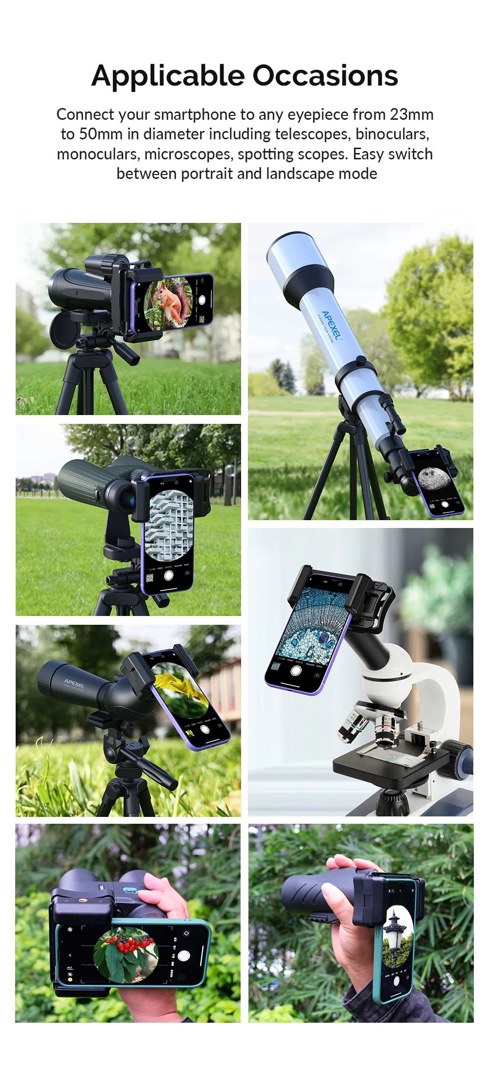APEXEL Spotting Scope Mobile Phone Adapter - Versatile Mount