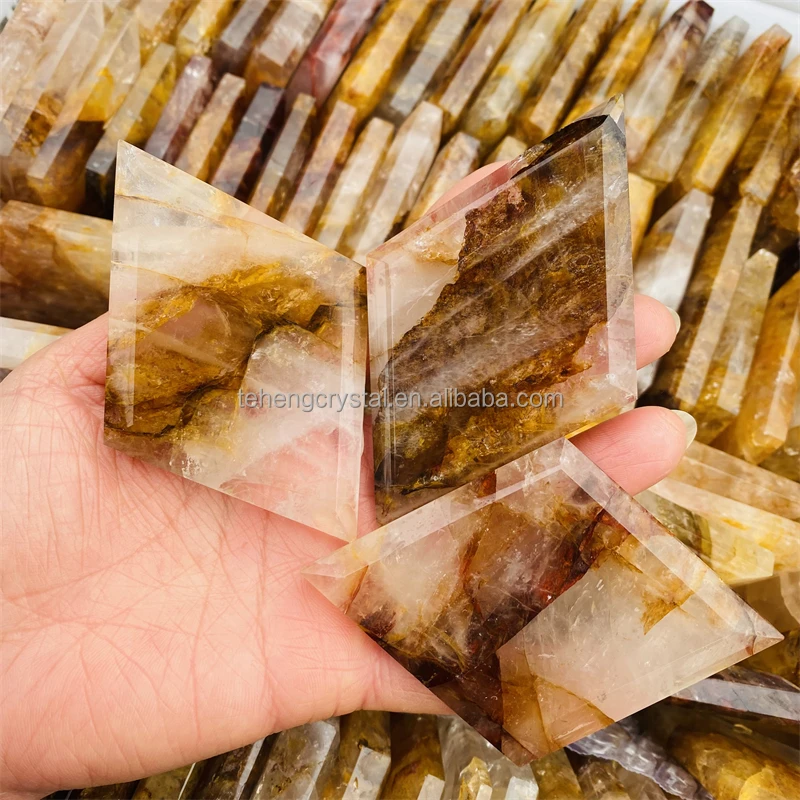 Natural Hematoid Crystals Slice Slab Healing Stone Rhomboid Fire Quartz ...