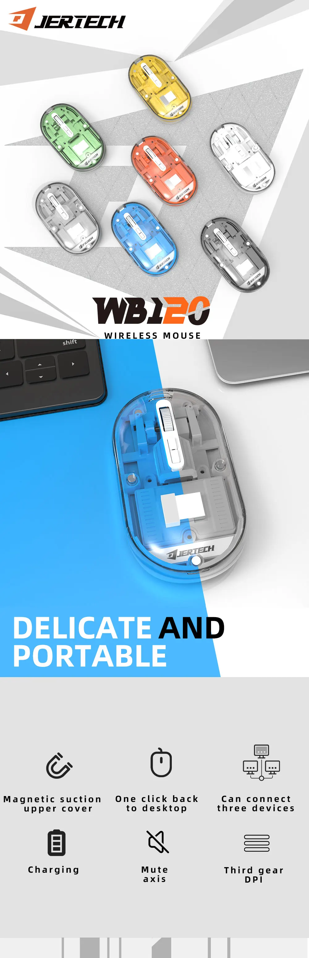JERTECH WB120 Wireless Mouse - Customizable & Rechargeable