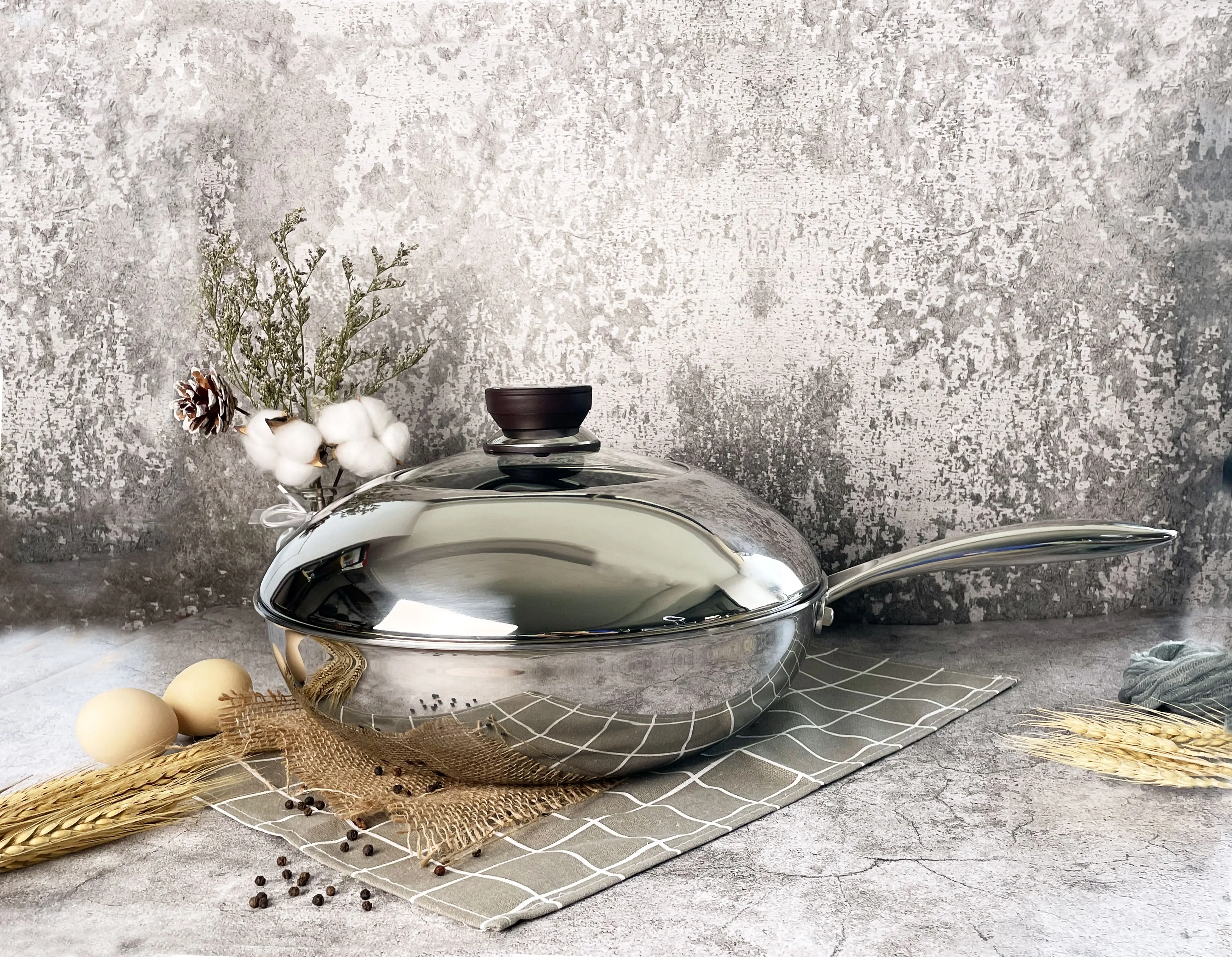 12 Inch Hybrid Wok Pan Cookware 304 Stainless Steel Non-stick Wok Pan ...