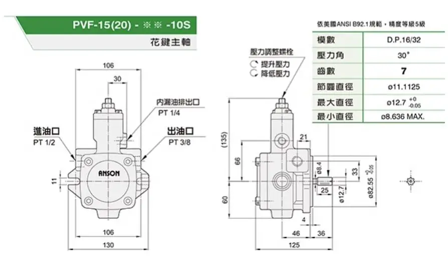 Variable vane pump spline flat key oil pump PVF-20-20-10S PVF-40-70-10 ...
