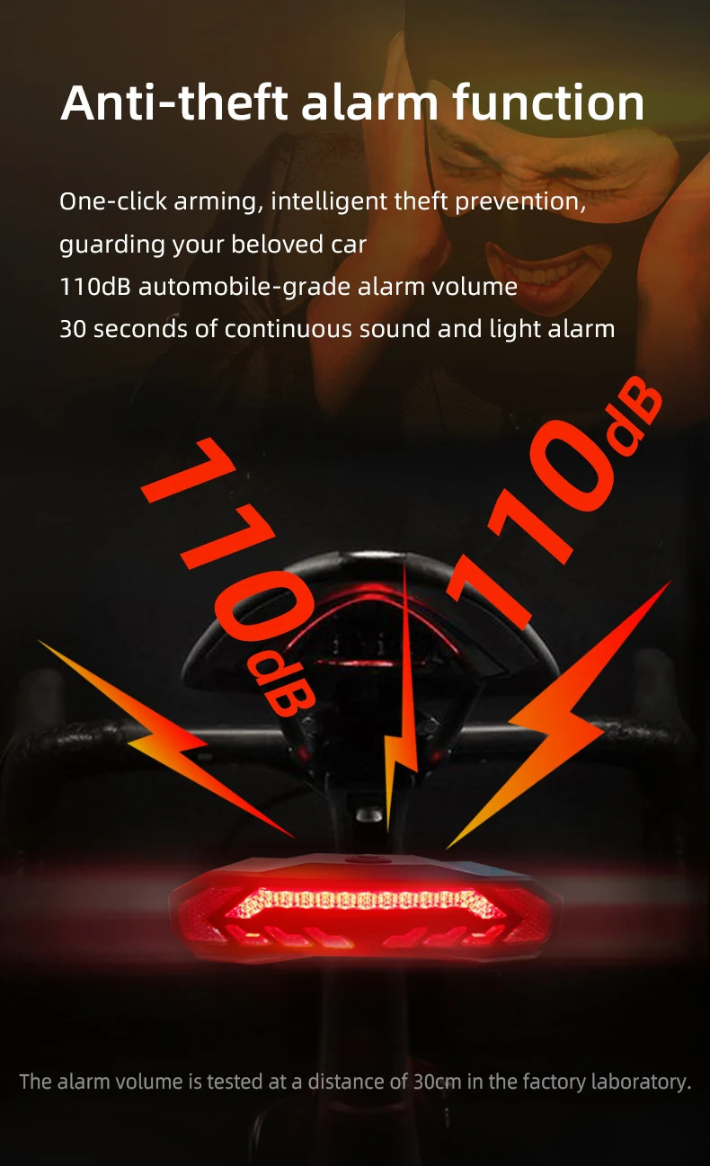 Auto Brake Sensing Waterproof Turn Signal USB Charging Bike Tail Light ...