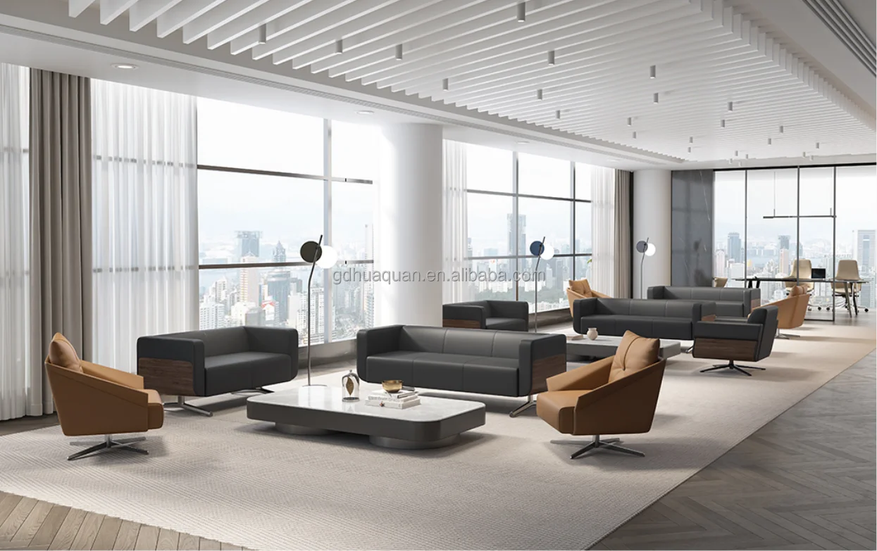 OEM ODM Reception Business Triple Office Sofas Beige 1 2 3 Seat Leather ...