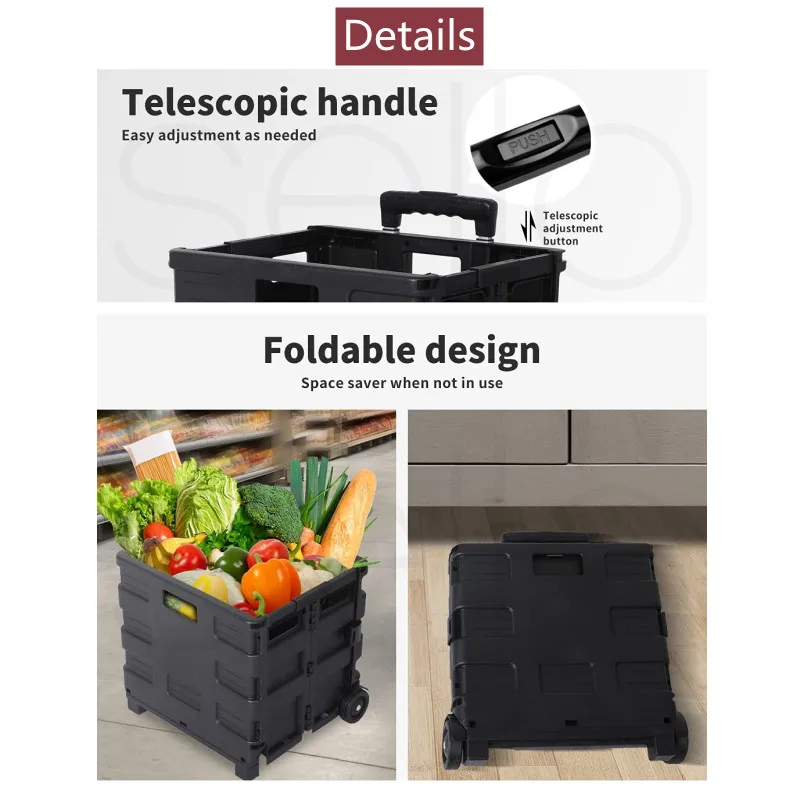 Plastic Rolling Fold Up Pull Trolley Shopping Cart - Buy Rolling ...