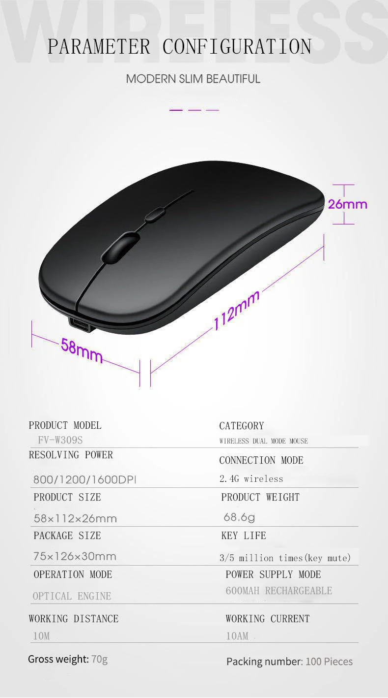 Bluetooth Mouse Fv-309s Wireless Mouse 2.4g Wireless Bluetooth Computer ...