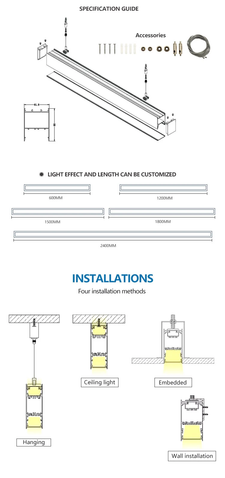 Modern Office Pendant Light 4ft Purification Fixture Tube New Linkable ...