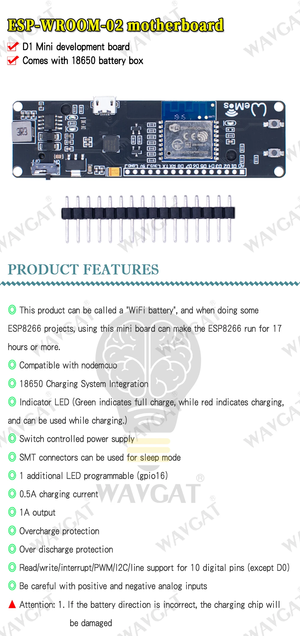 WeMos D1 ESP-Wroom-02 ESP8266 Nodemcu WiFi Module With 18650 Battery ...