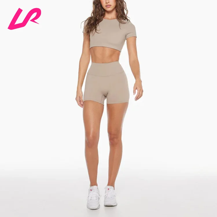 Custom Ladies Plain Blank Activewear Slim Fit Workout Set Crop Top ...