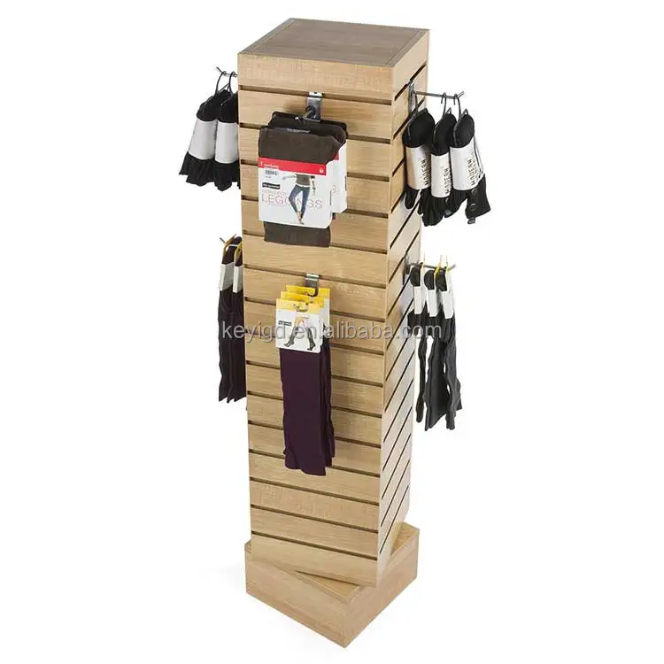 4 Sided Wood Slatwall Display Rack Rotating Display Stand For Sock ...