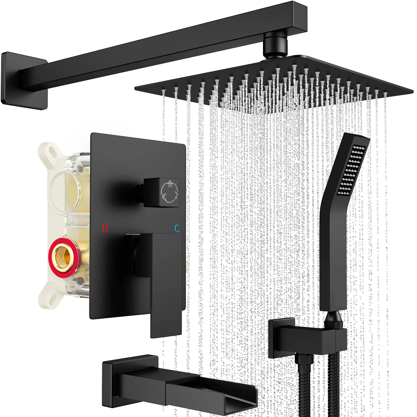 Mixing diverter valve concealed shower faucet set wall mounted rain ...