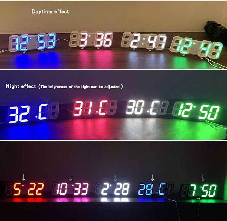 Hot New Number Time 3D Wall Led Alarm Living Room Digital Clock with ...